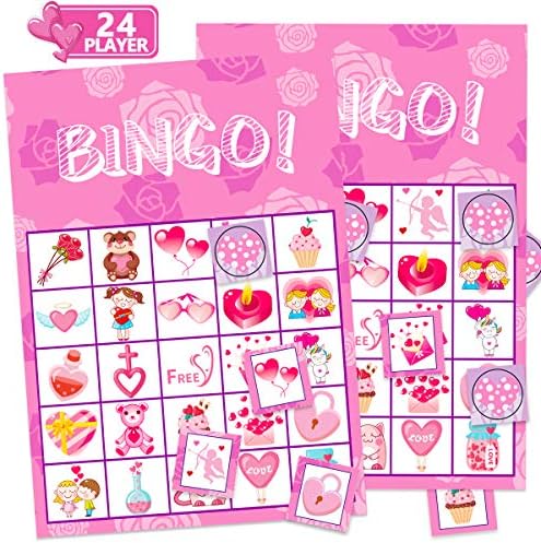 FUNNISM Valentines Day Bingo Game Cards,24-players Bingo Card Games for ...