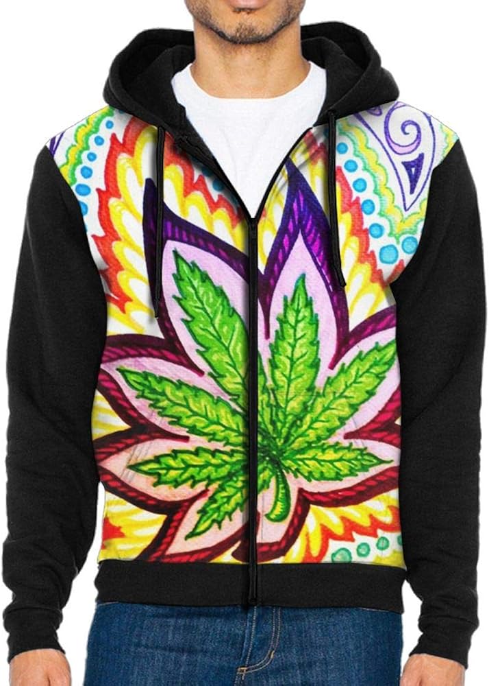 Amazon.com: Men Pullover Hood Marijuana Leaf Drawing Zip Hoodies Hooded ...