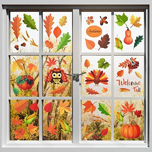 210 Pieces Fall Leaves Window Cling Stickers Thanksgiving Autumn Leaves ...
