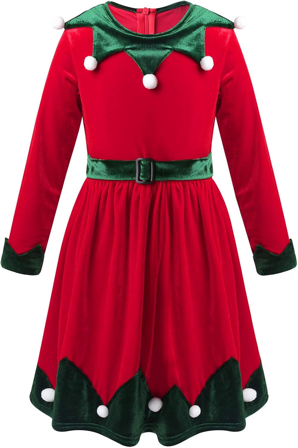Amazon.com: moily Kids Girls Red Velvet Long Sleeve A Line Pom Pom ...