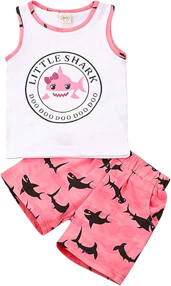 Amazon.com: Toddler Baby Girl Clothes Little Shark Vest Top and Baby ...