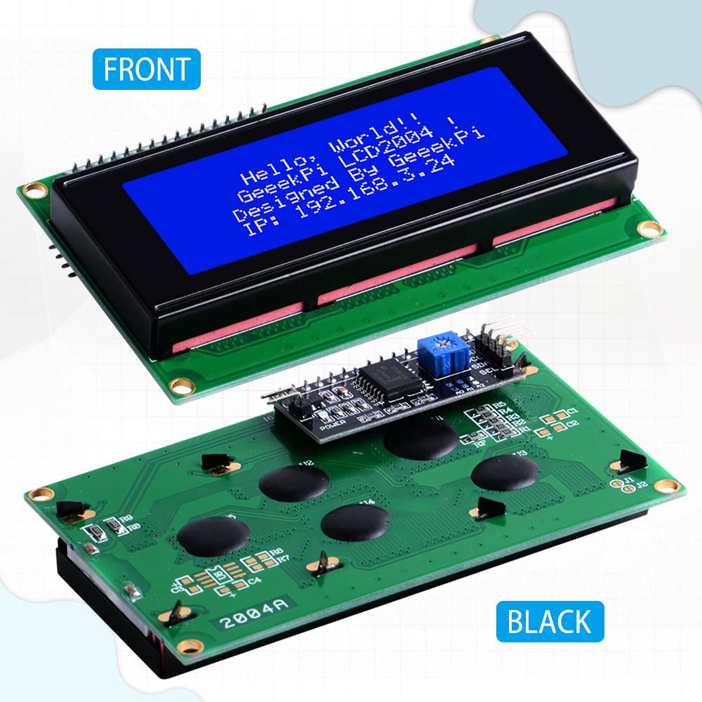 GeeekPi IIC I2C TWI Serial LCD 2004 20x4 Display Module With I2C Interface Adapter Blue ...