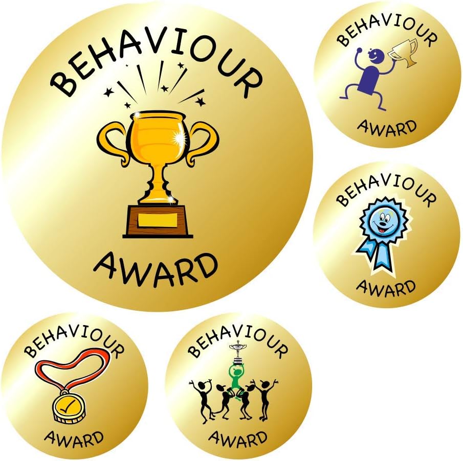 School Stickers Behaviour Reward Teacher Award Stickers, Metallic Gold ...