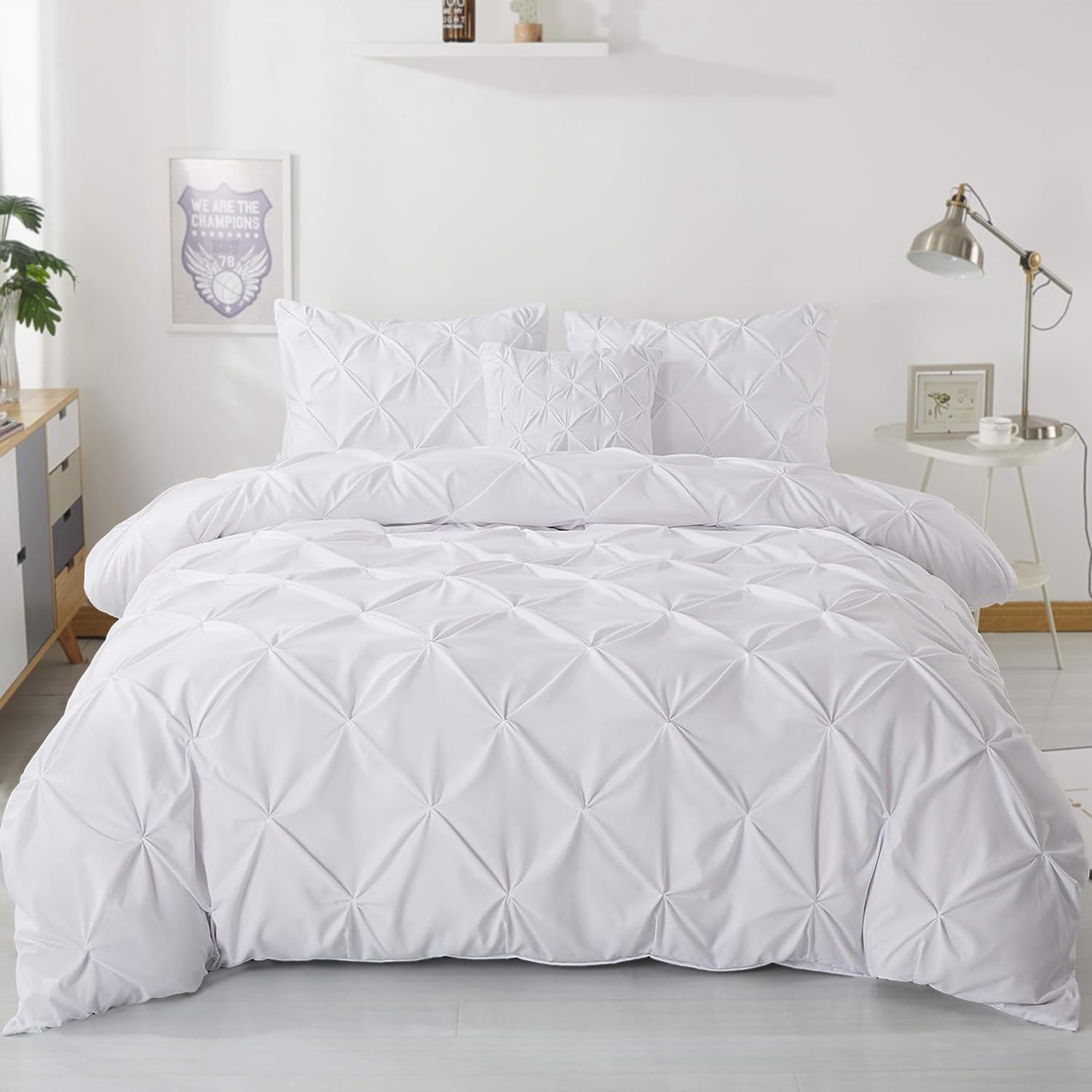 eBeddy Linens Pinch Pleated Pintuck Duvet Cover Set Oversized King ...