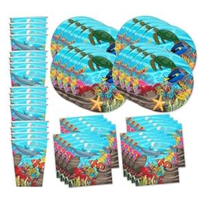 Amazon.com: Ocean Sea Life Birthday Party Supplies Set Plates Napkins ...