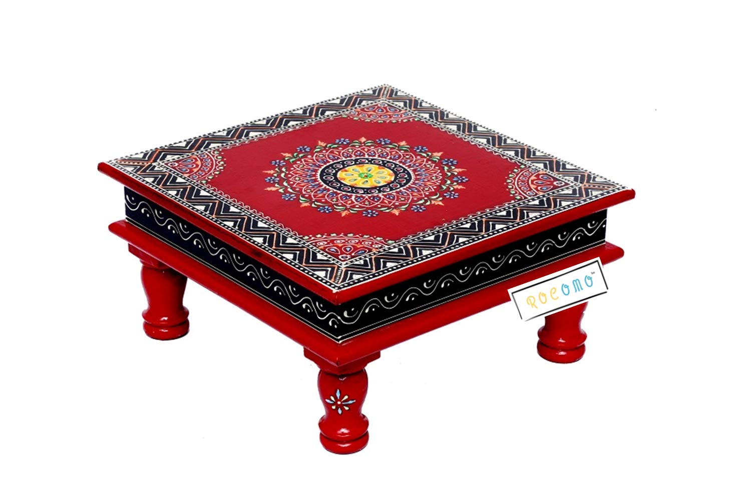 Buy ROCOMO Wooden Puja Chowki Square Shape with Floral Design Used to ...