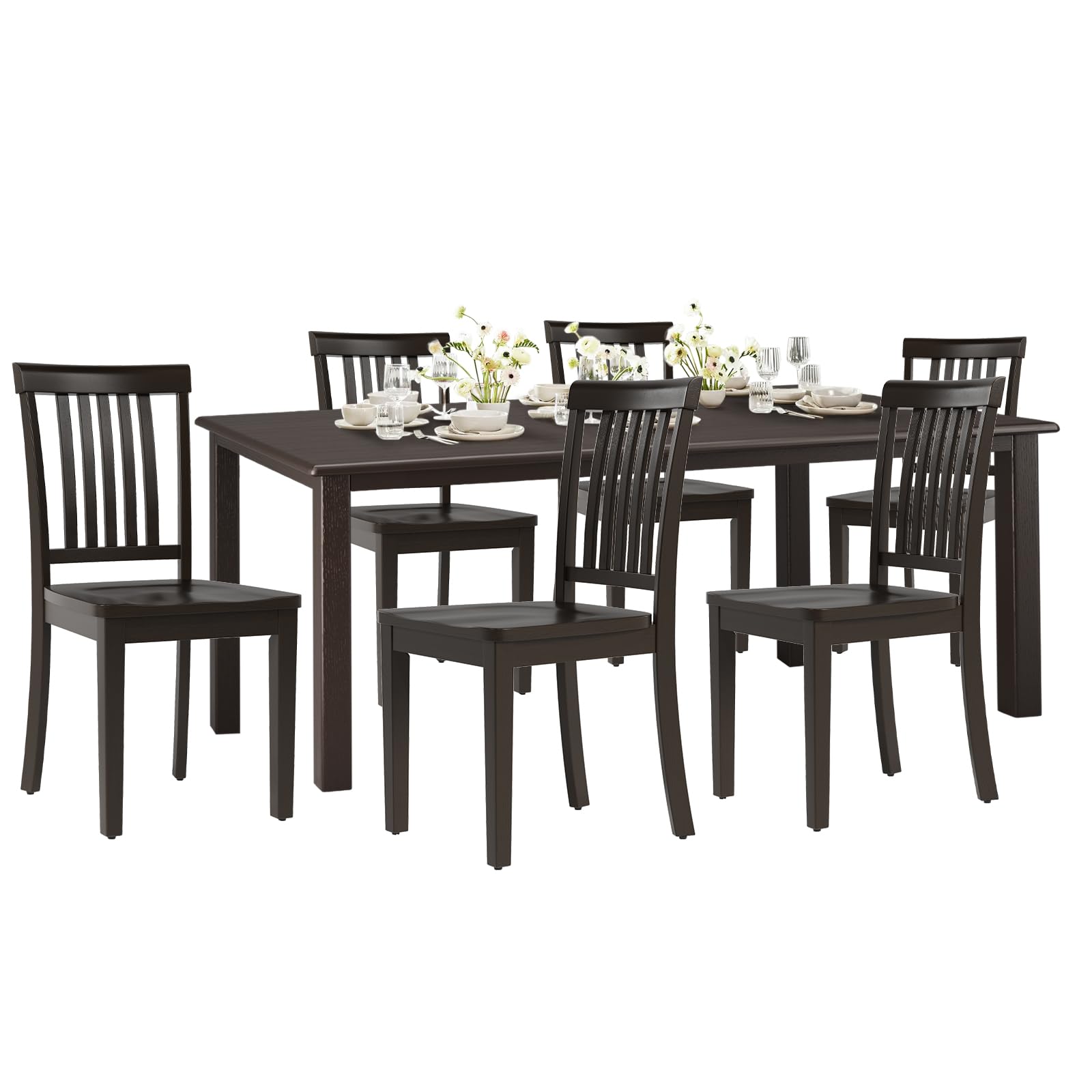 COLAMY Rectangle Wooden Dining Table Set, Mid Century Modern Kitchen ...