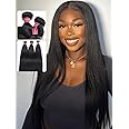 Amazon.com : UNICE 12A Silk Yaki Straight Human Hair Weave 3 Bundles ...