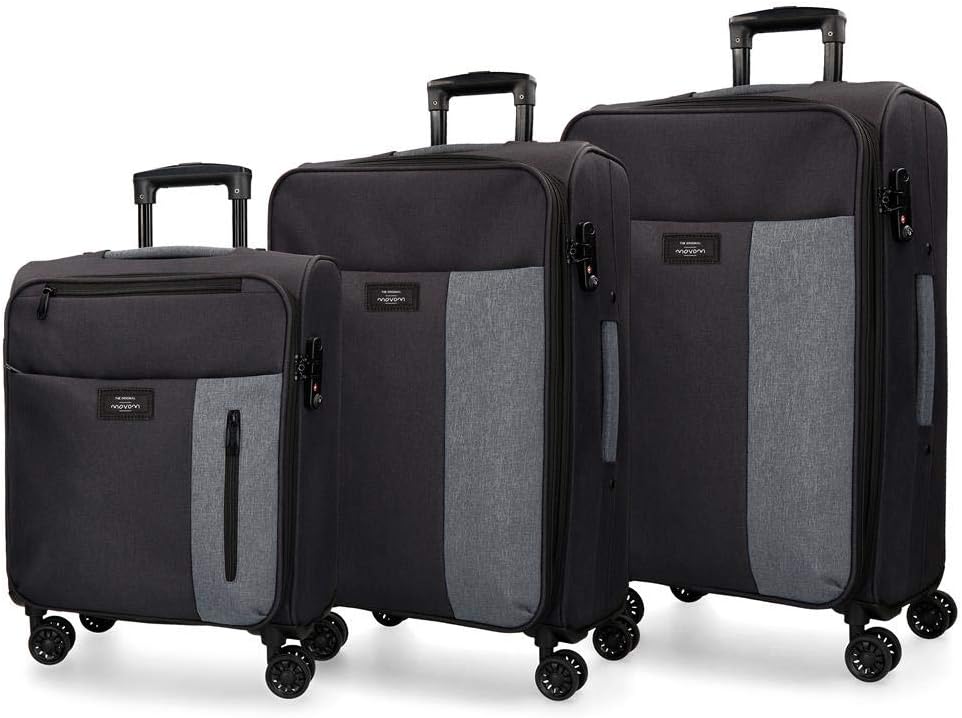Movom Band Black Luggage Set 55/66/76 cm Soft Polyester TSA Lock 194 ...