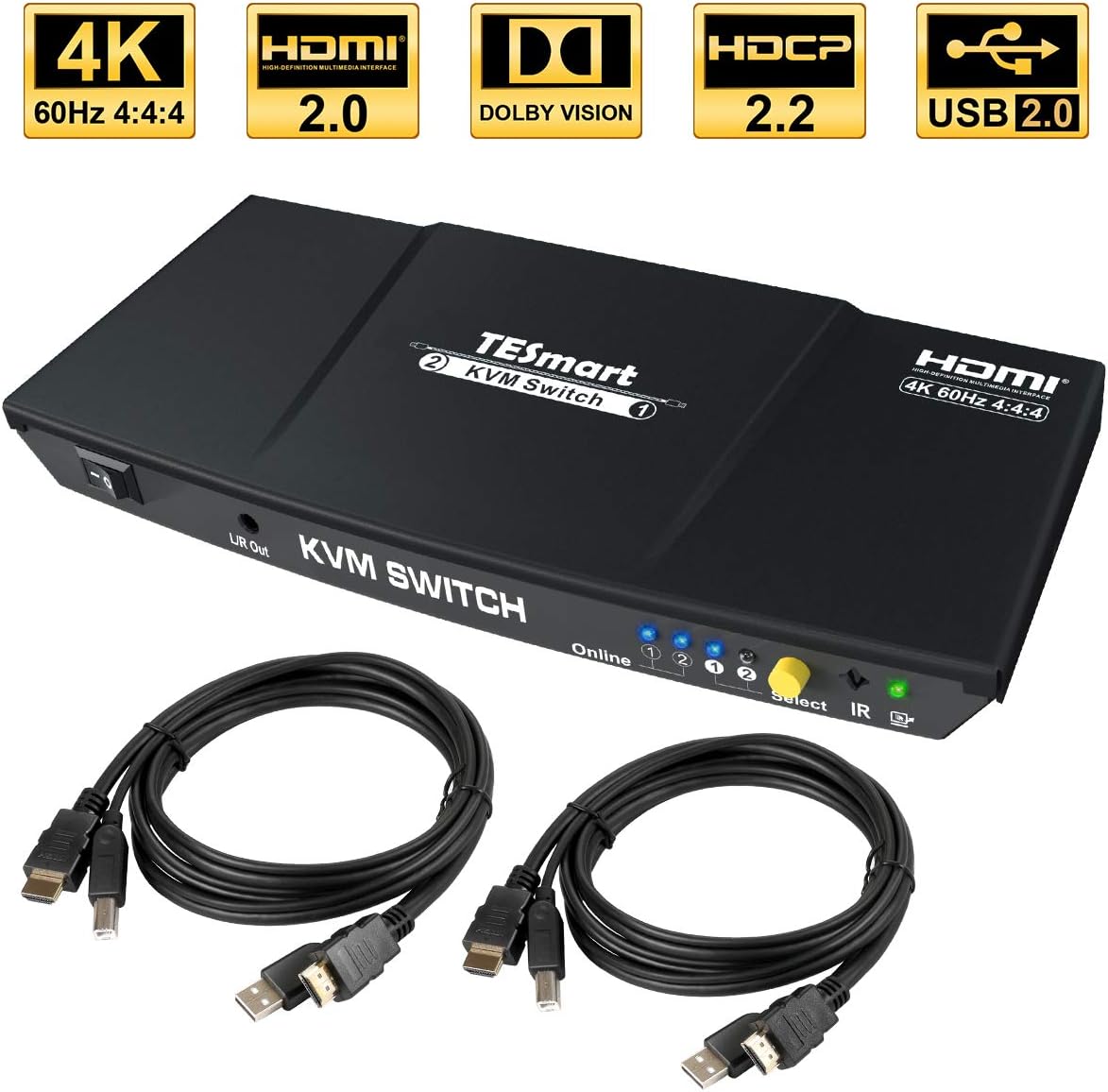 TESmart 2x1 KVM HDMI Switch Conmutador 4K Switcher 3840x2160@60Hz 4:4:4 ...