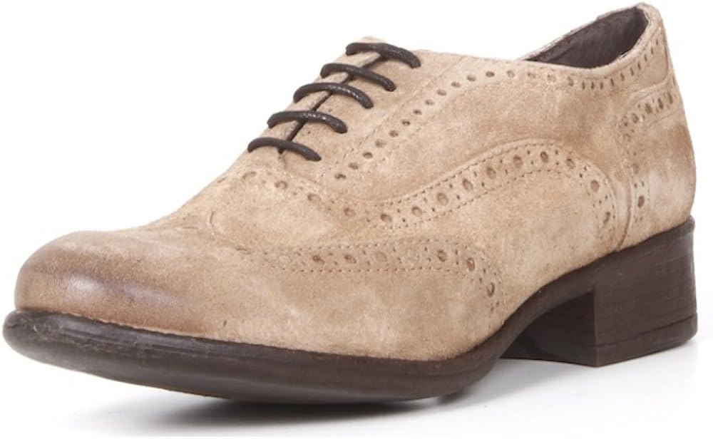 Manas Womens Beige Brown Leather Suede Classic Shoes Ladies Flat Lace ...