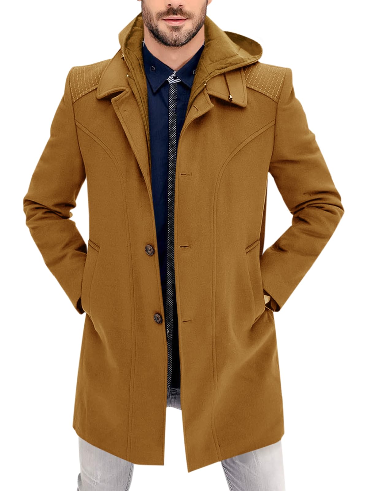 PASLTER Mens Trench Coat Wool Blend Single Breasted Pea Coat Casual ...