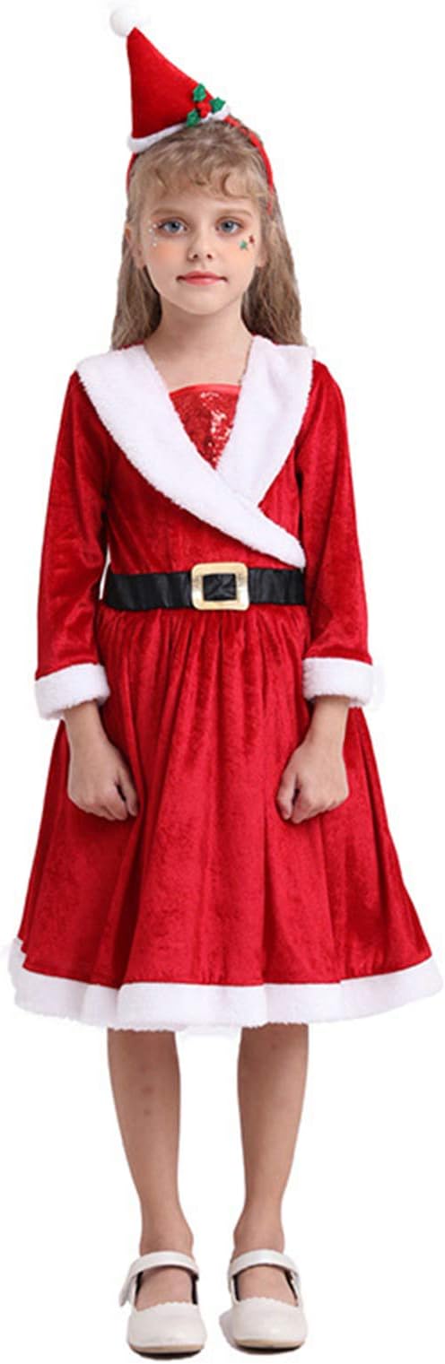 Child Santa Suit Girls Christmas Dress Outfit with Hat, Kids Halloween ...