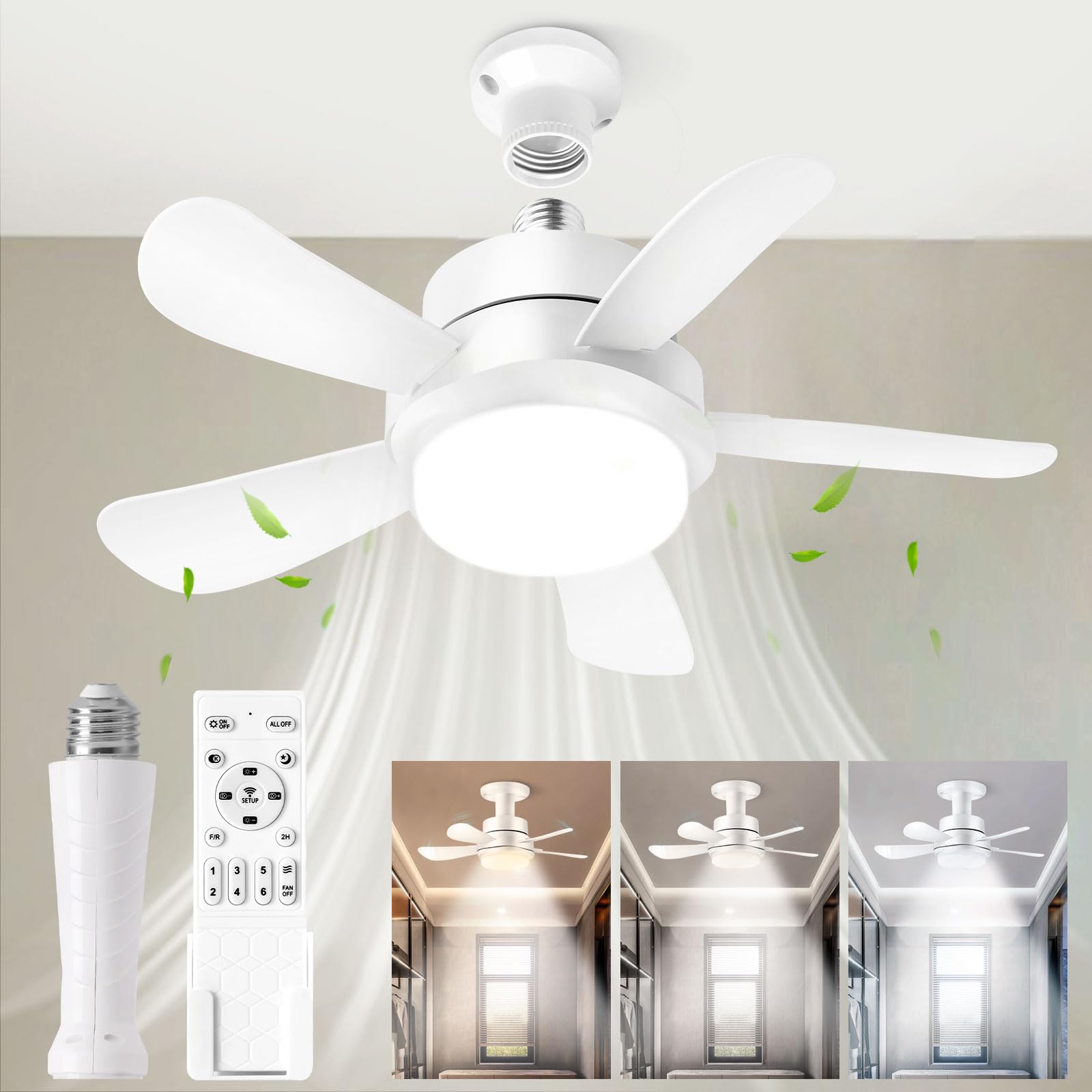 SKY ANGLE Socket Fan Light with Remote, 16 inch Ceiling Fan with Lights ...