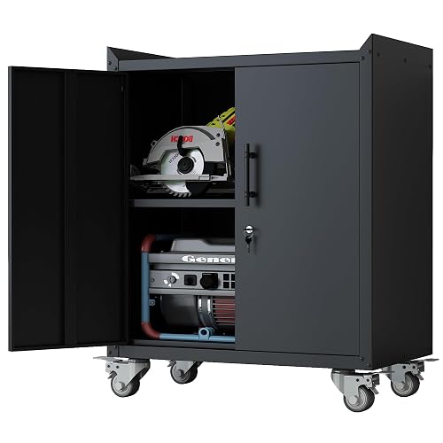 Metal Garage Storage Cabinet with Wheels,Adjustable Shelves with Doors ...