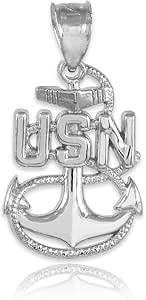 Amazon.com: American Heroes US Navy 14k White Gold Fouled Anchor ...