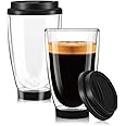 Amazon.com: Double Walled Glass Travel Coffee Mug with Silicone Lids, 12 oz Insulated Clear ...