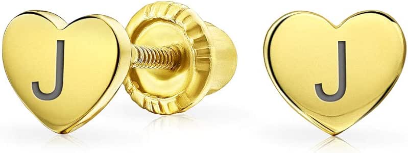 Personalized Inital Letter J Minimalist Real Yellow 14K Gold Screwback ...