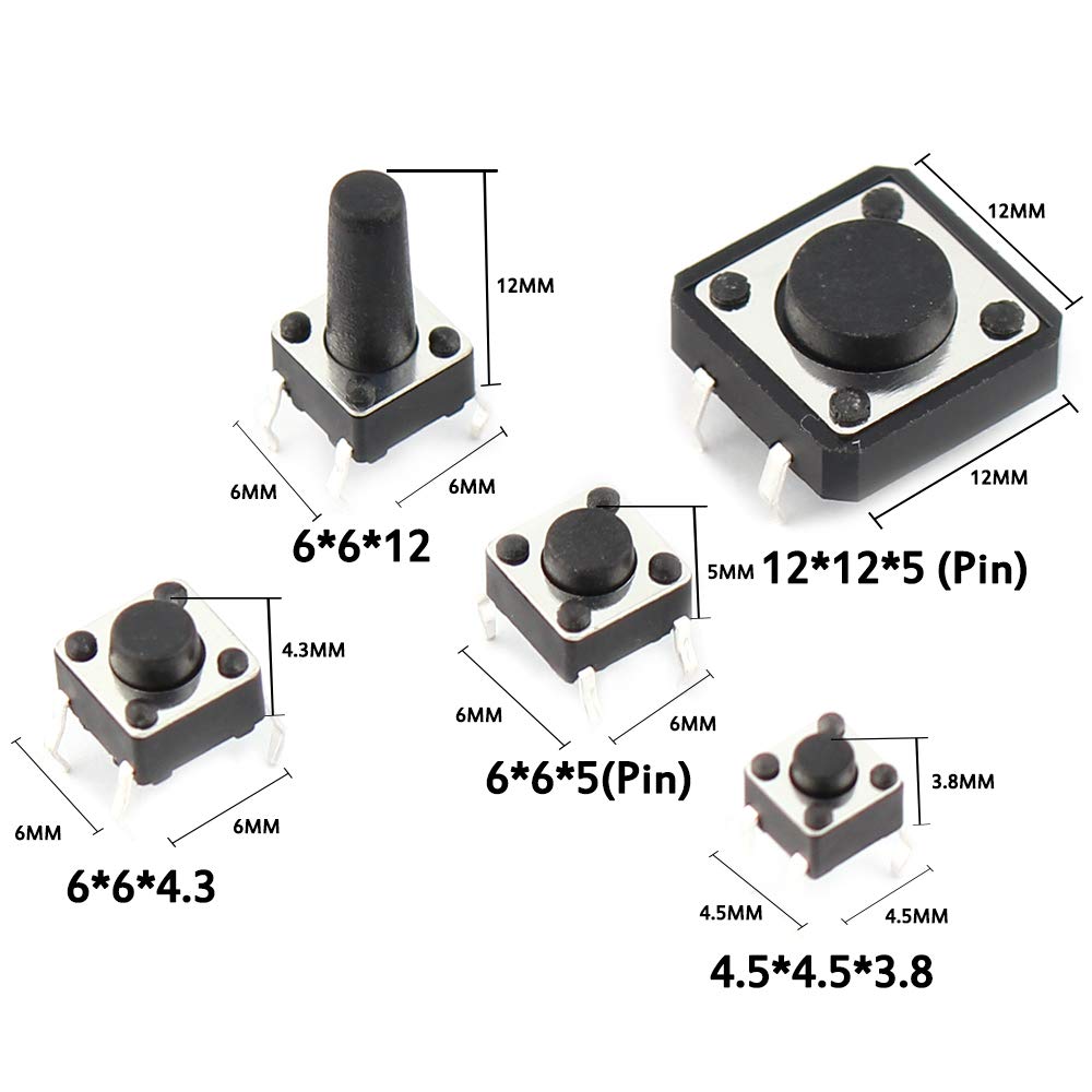 Mua Tactile Switch of 25 Values, Yetaida 125Pcs SMD & DIP, 4 pin/3 pin/2 pin Micro Momentary ...