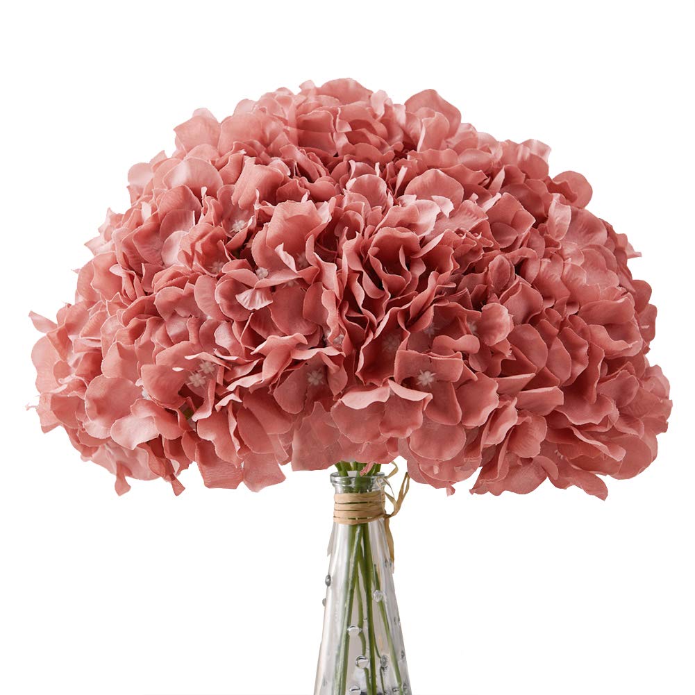 AVIVIHO Dusty Rose Hydrangea Silk Flowers Heads Pack of 10 Dusty Rose ...