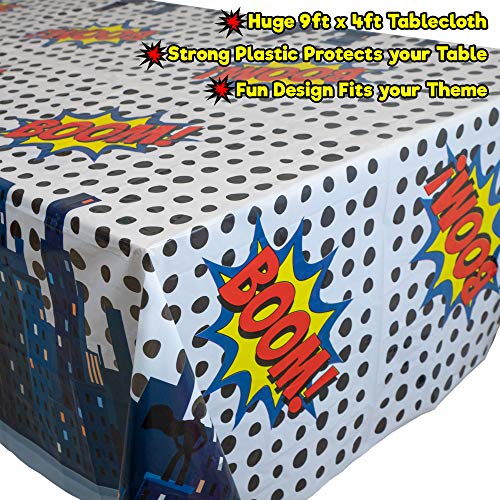 Superhero Party Supplies Kit with Superhero Tablecloth, - Want It All
