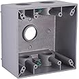 2-Gang Weatherproof Deep Box, Five 3/4 in. Threaded Outlets, Gray ...