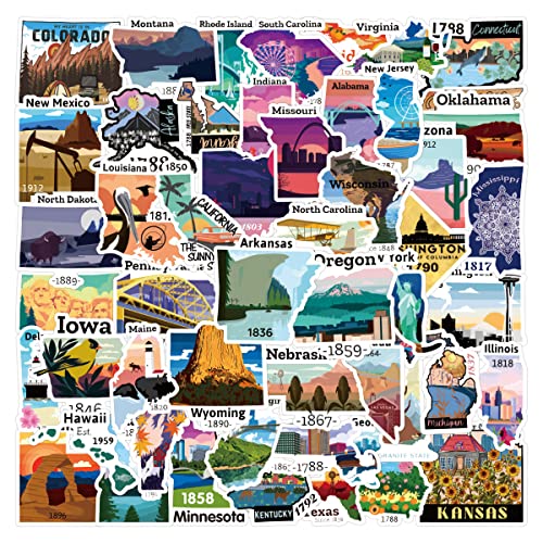 United States Map Stickers, Travel USA Map Stickers Pack, 50Pcs ...