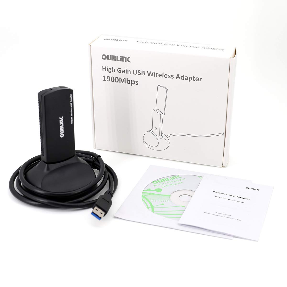 OURLINK AC1900 WiFi Adapter 1900 Mbps 2.4GHz/600Mbps 5.8GHz/1300Mbps 802.11ac Long-Range Dual ...