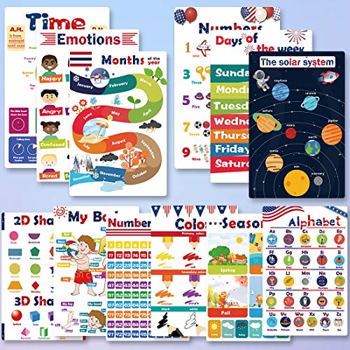 Educational Preschool Posters for Kids 12Pcs, Toddlers Learning Charts ...