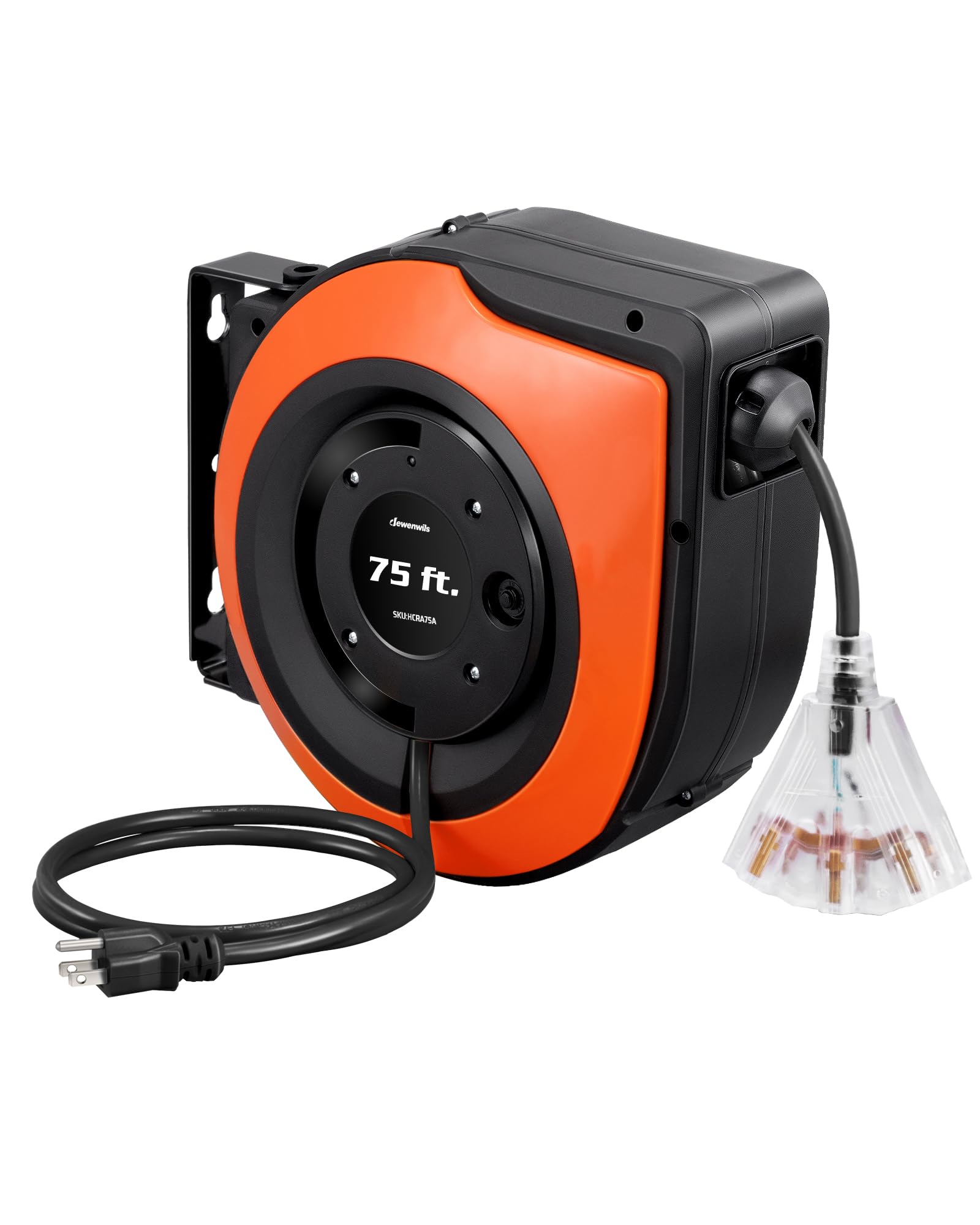 DEWENWILS Retractable Extension Cord Reel, 75 FT Heavy Duty Power Cord ...
