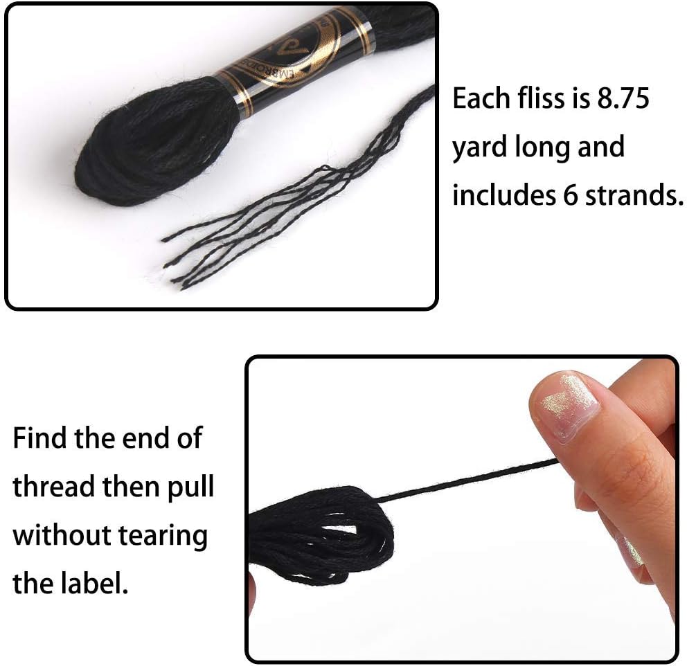 SULOLI Black Embroidery Threads,Black Cross Stitch Thread Black Series ...