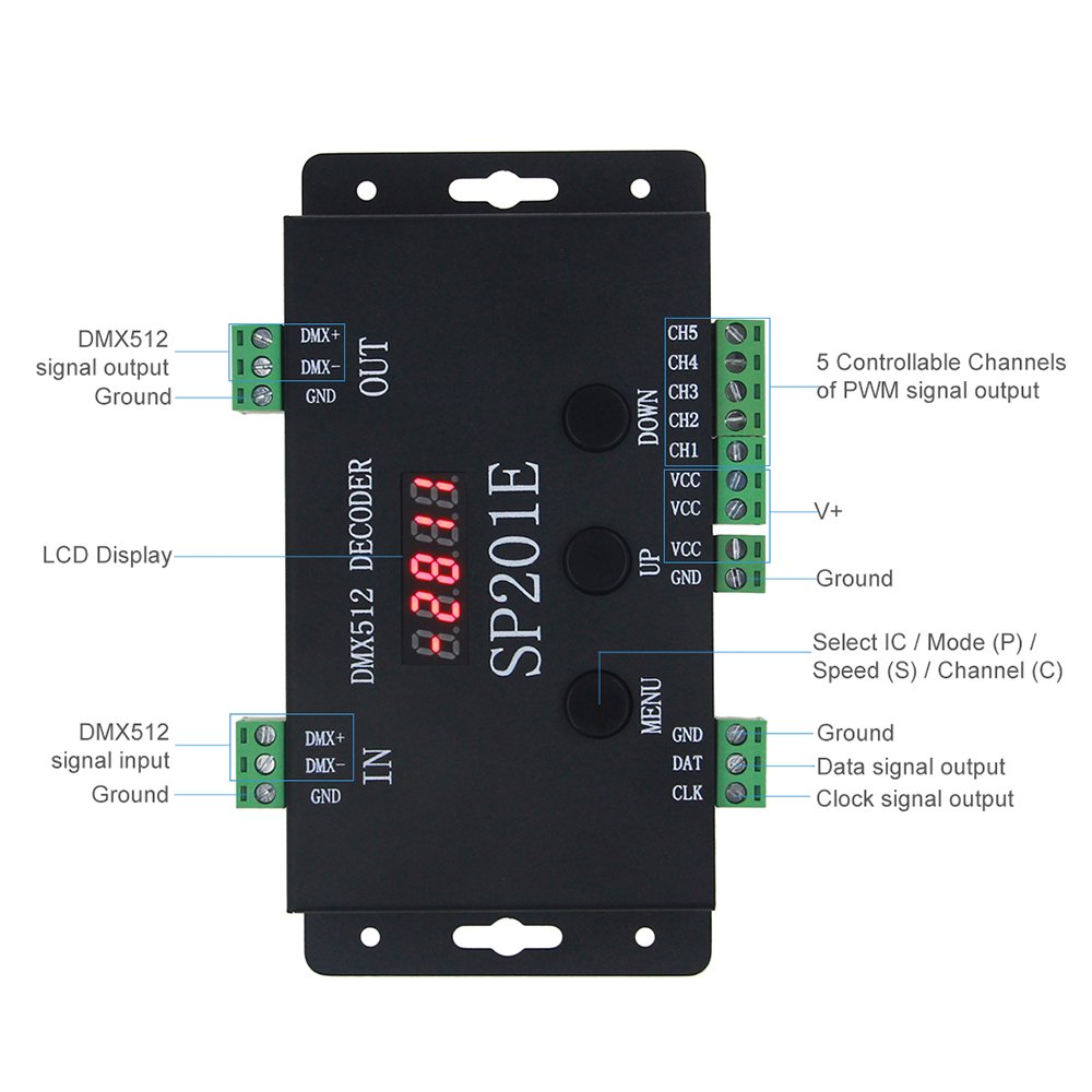 Mua WS2812B WS2811 DMX to SPI Controller Decoder, W/ 99 Color Modes, 5 Channel DMX 512 RGB WW ...