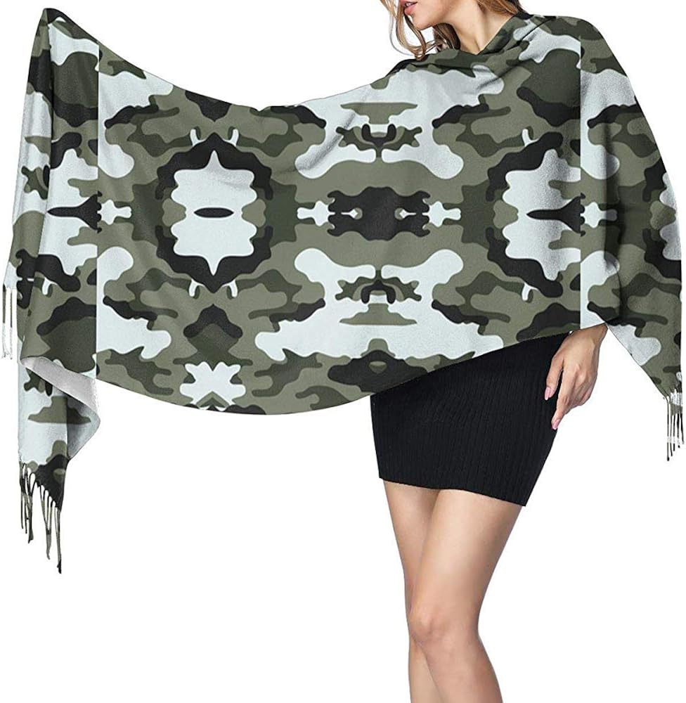 Camuflaje Ejército Cashmere Bufanda Suave Elegante Borla Bufandas ...