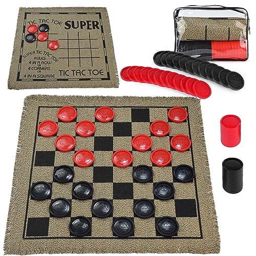 Giant Checkers Set - 3 in 1 Tic Tac Toe Game Board for Adults and Kids ...