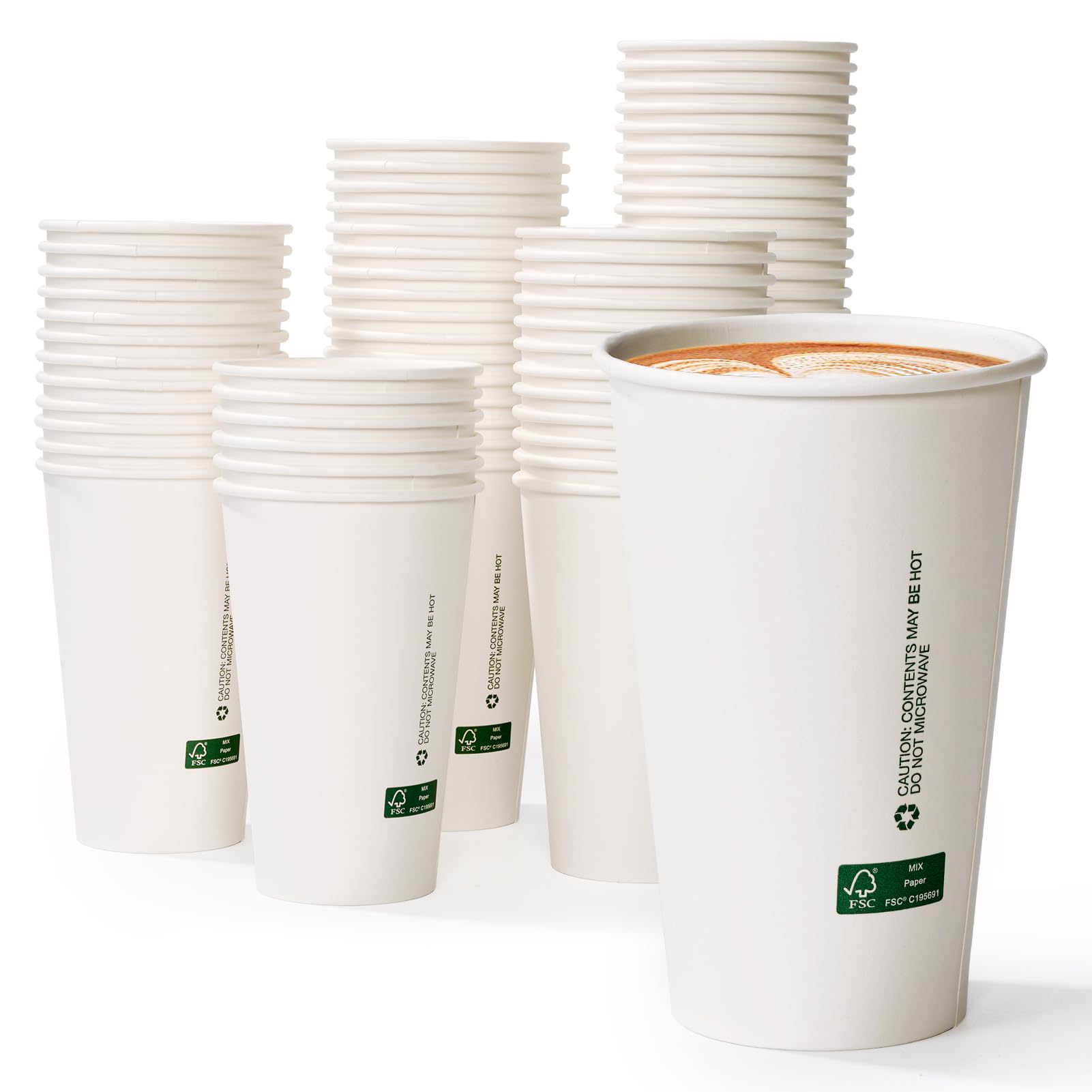 LITOPAK 210 Pack 16 oz Disposable Paper Coffee Cups, White FSC Hot ...