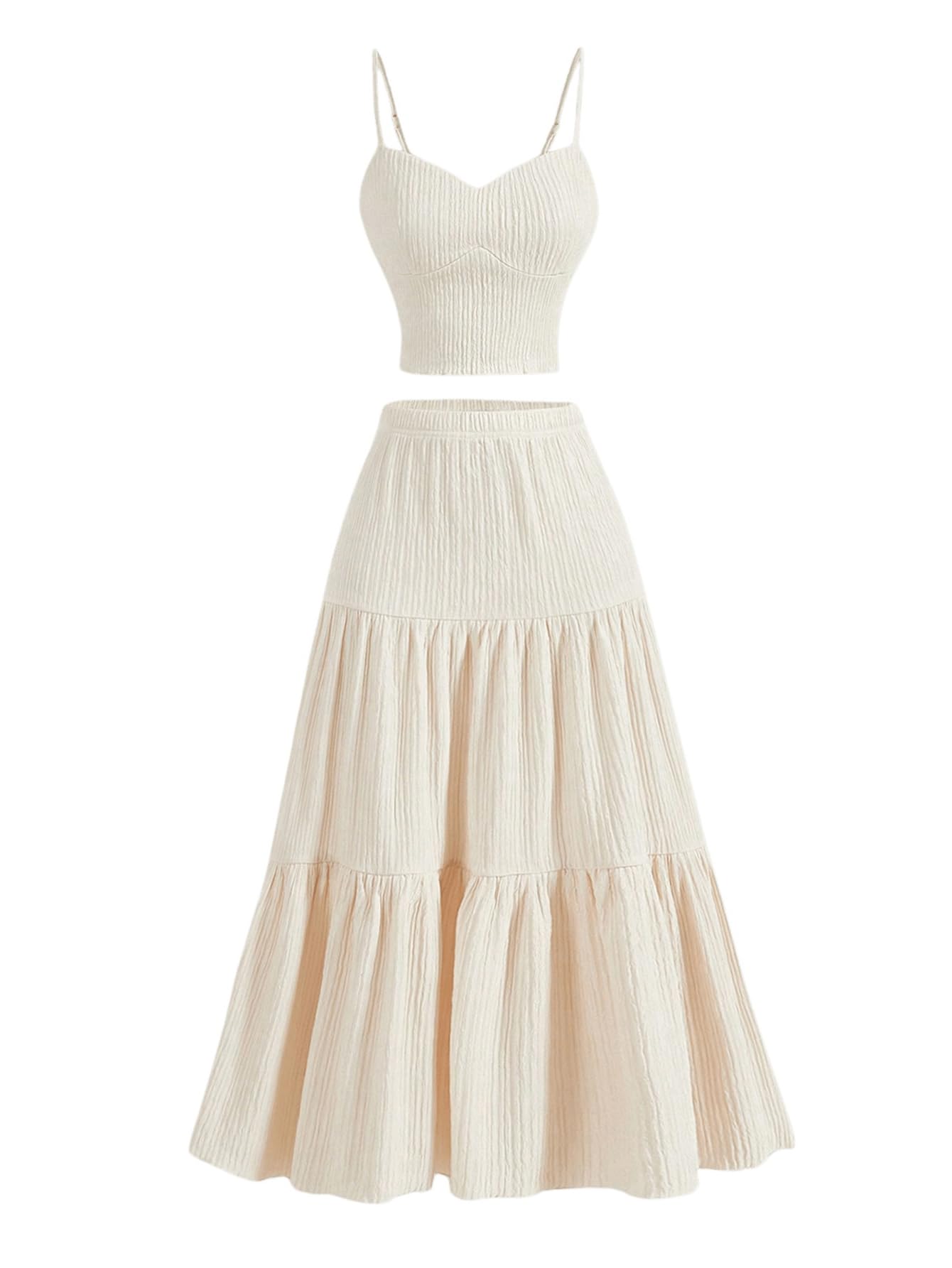 GORGLITTER Women's 2 Piece Maxi Skirt Sets Textured Cami Crop Top ...