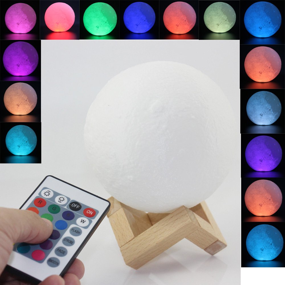 Moon Lamp 3D Printed Remote Control Night Light 16 RGB Colours Changing ...