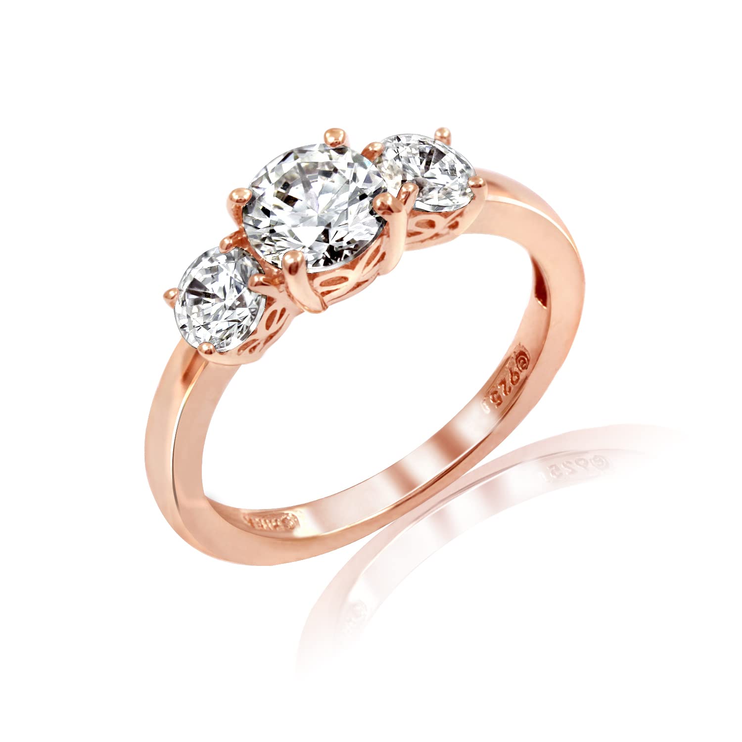 Amazon Essentials Rose-Gold-Plated Sterling Silver Round 3-Stone Ring ...