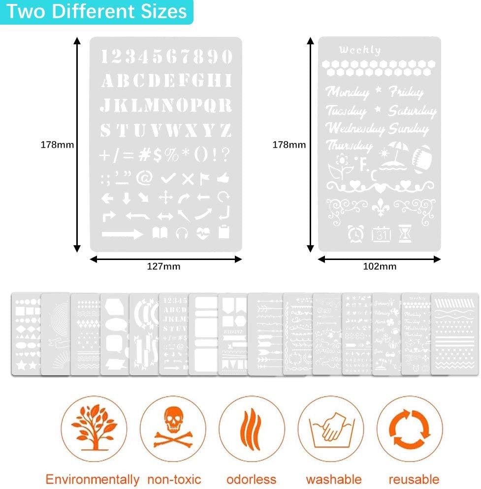 BUZIFU Journal Stencil Set 15 Pcs Drawing Template Letter Stencils ...