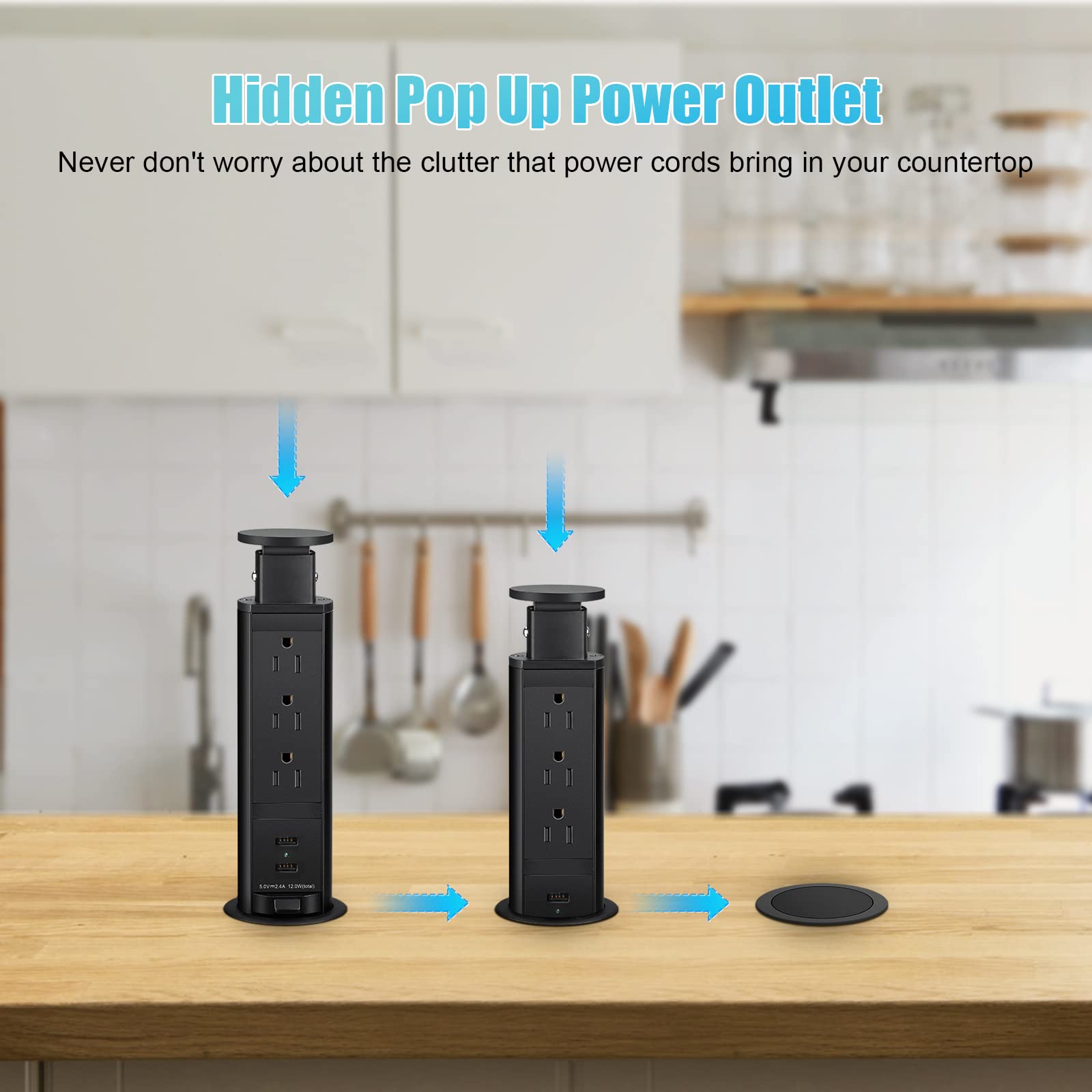 Pop Up Electrical Outlet For Countertop, Recessed Power Strip With 3 AC ...