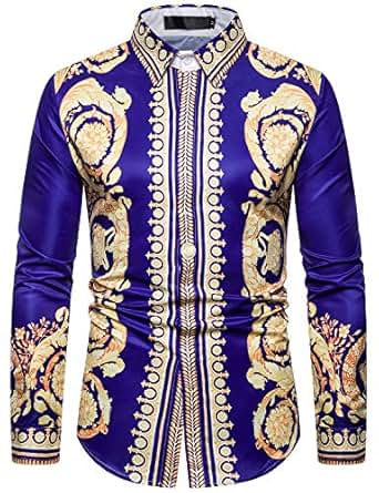 Amazon.com: ief.G.S Men's Luxury Printed Dress Shirts Fashion Long ...