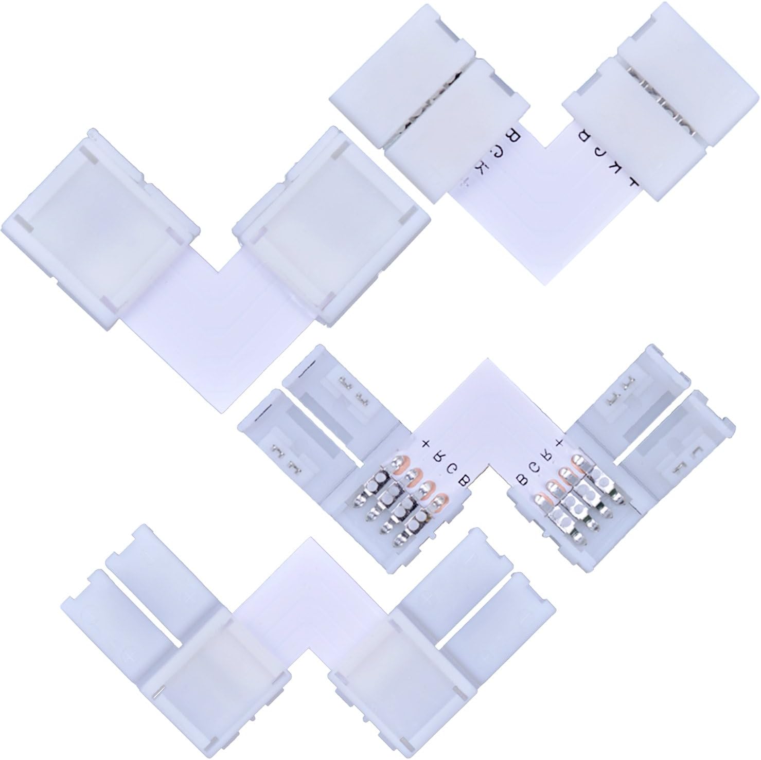 euhuton 10 Pieces LED Strip Connector L Shape 5050 RGB 4 Pin 10mm PBT ...