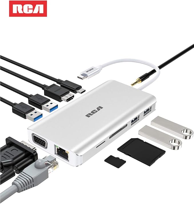 Amazon.com: RCA USB C Hub, 11 in 1 USB C Adapter with 4K HDMI, 1080P ...