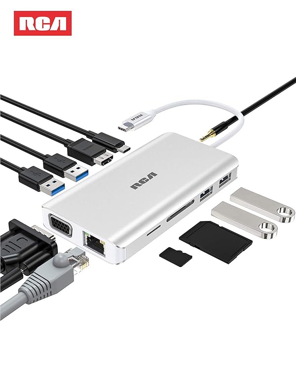 RCA USB C Hub, 11 in 1 USB C Adapter with 4K HDMI, 1080P VGA, Gigabit ...