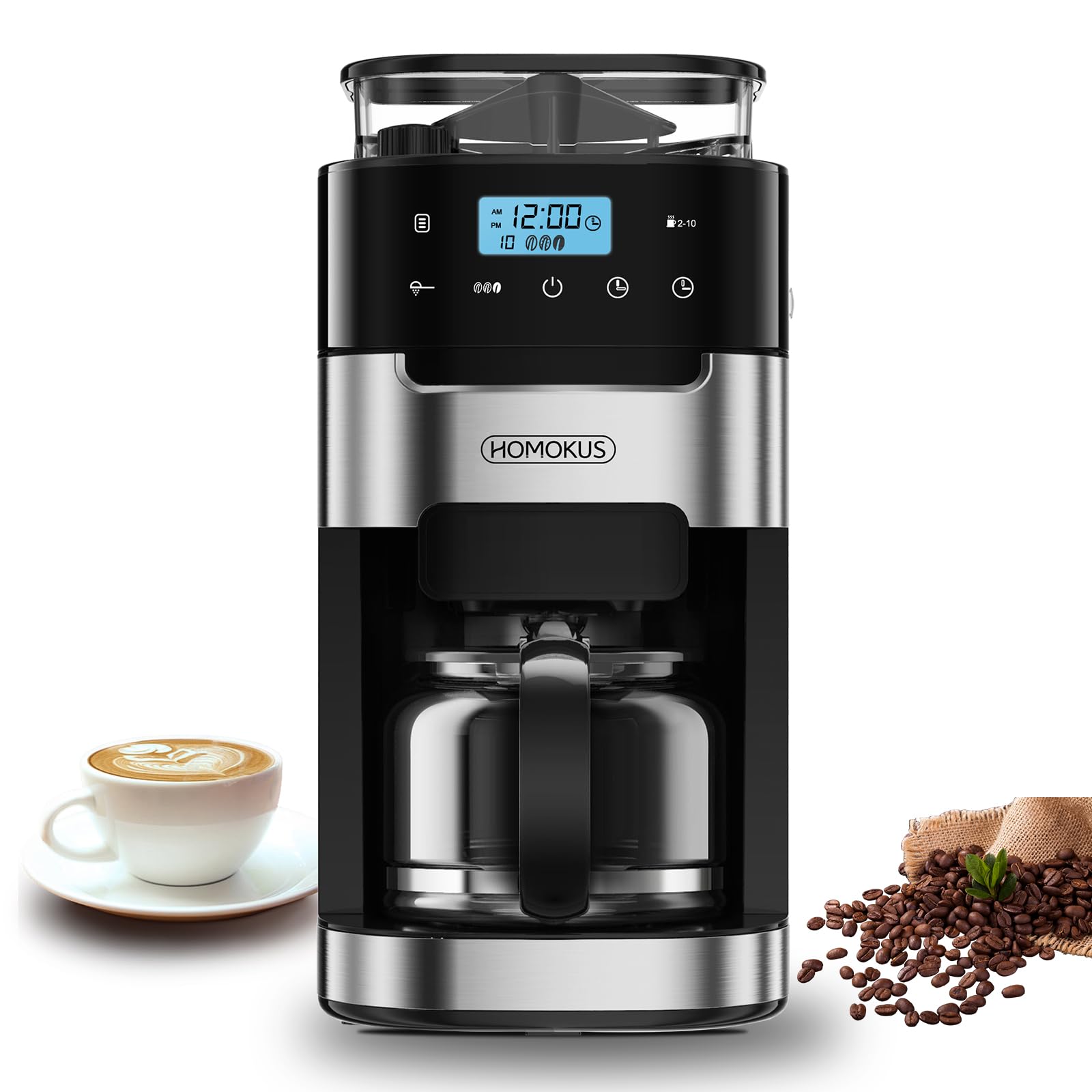 HOMOKUS Coffee Maker with Grinder,Grind and Brew Coffee Maker with ...