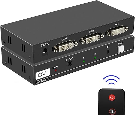 Amazon.com: DVI Switch 2 in 1 Out 4K DVI 2 Port Switcher with IR Remote ...