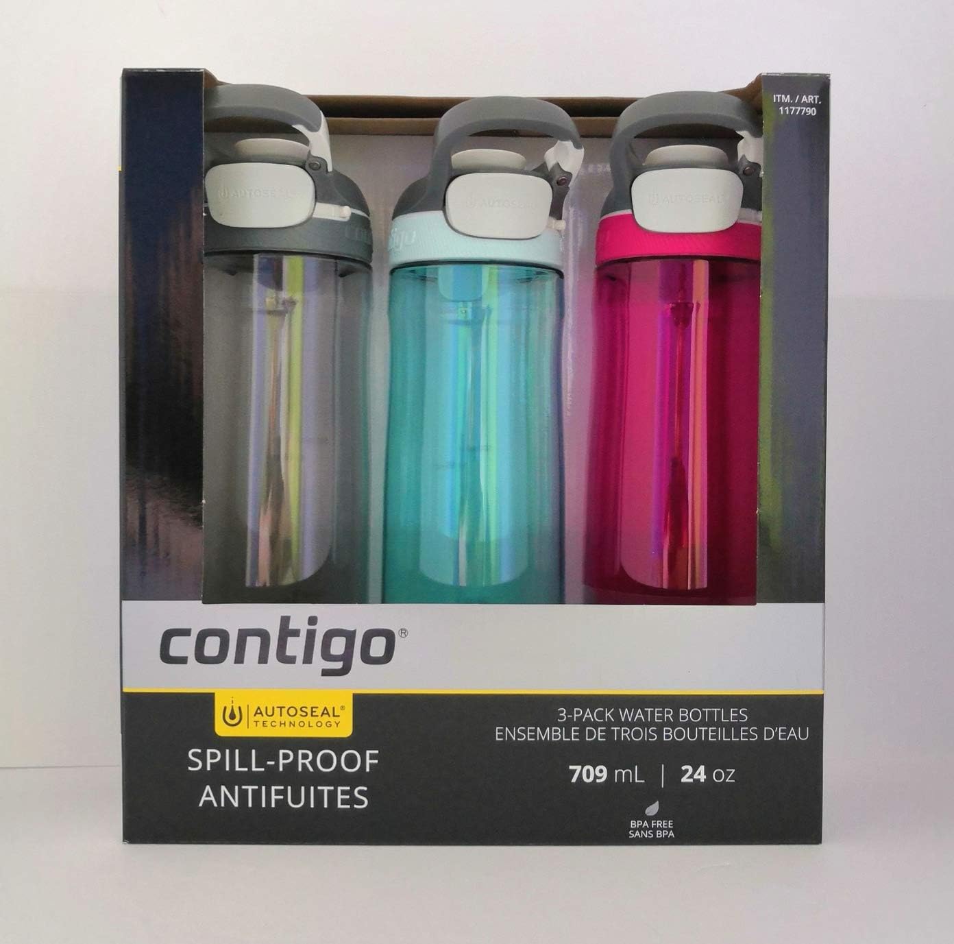Contigo Autoseal Spill-Proof Water Bottle 24oz, 3 Pack (Smoke, Iced ...