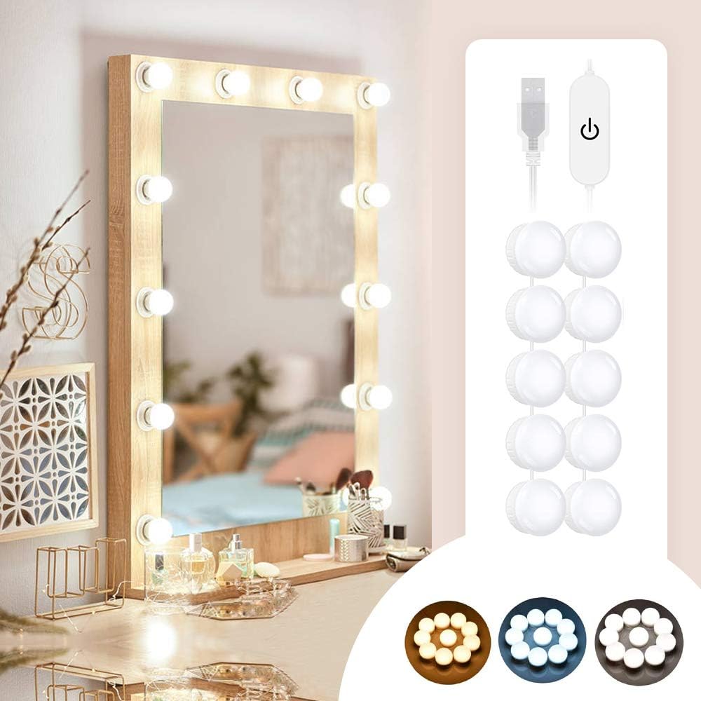 Hollywood Style LED Vanity Makeup Mirror Lights Kit with 10 Dimmable ...