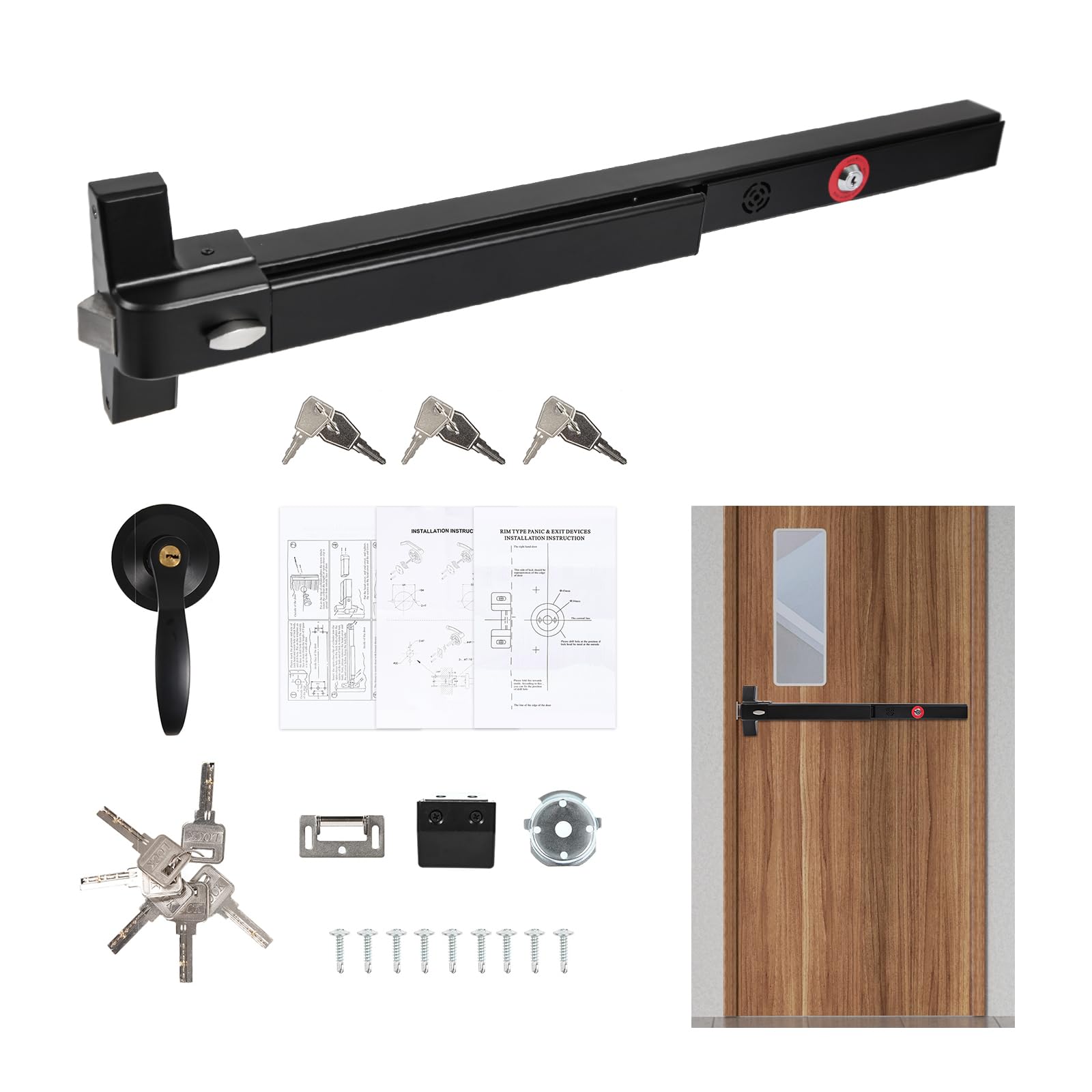 BEAMNOVA Commercial Door Push Bar Panic Exit Device with Alarm Exterior ...