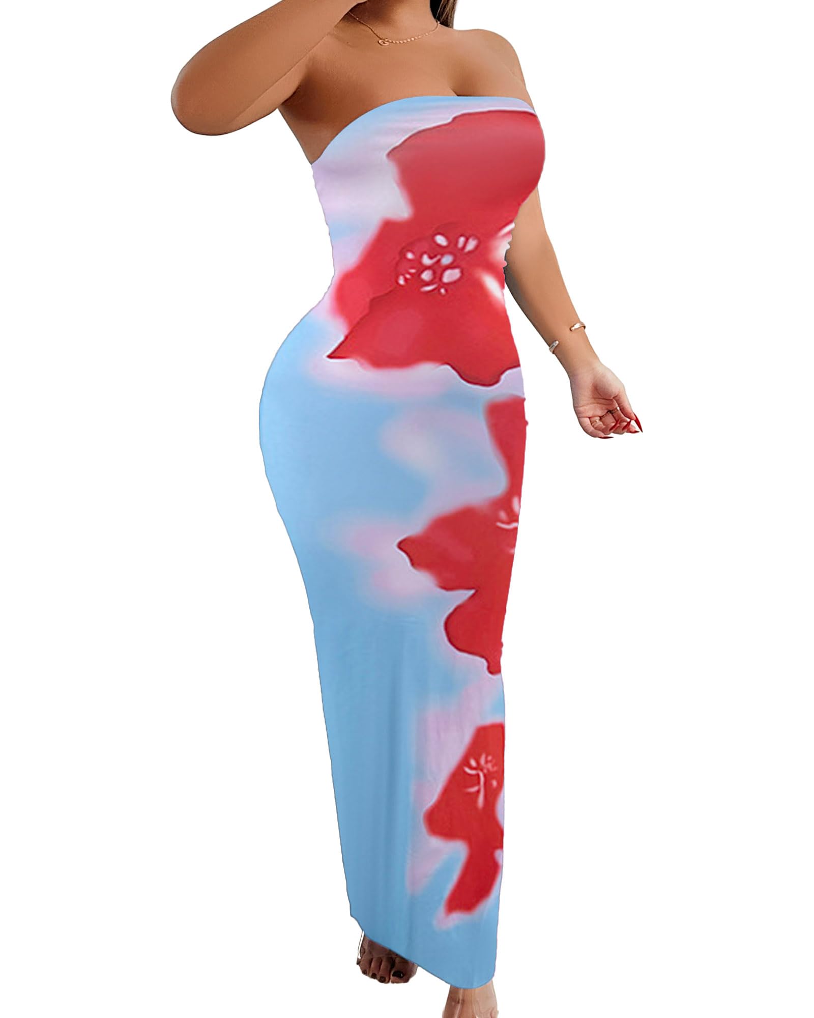 Floral Print Strapless Bodycon Maxi Dress - Sexy Summer Beach Dress for ...